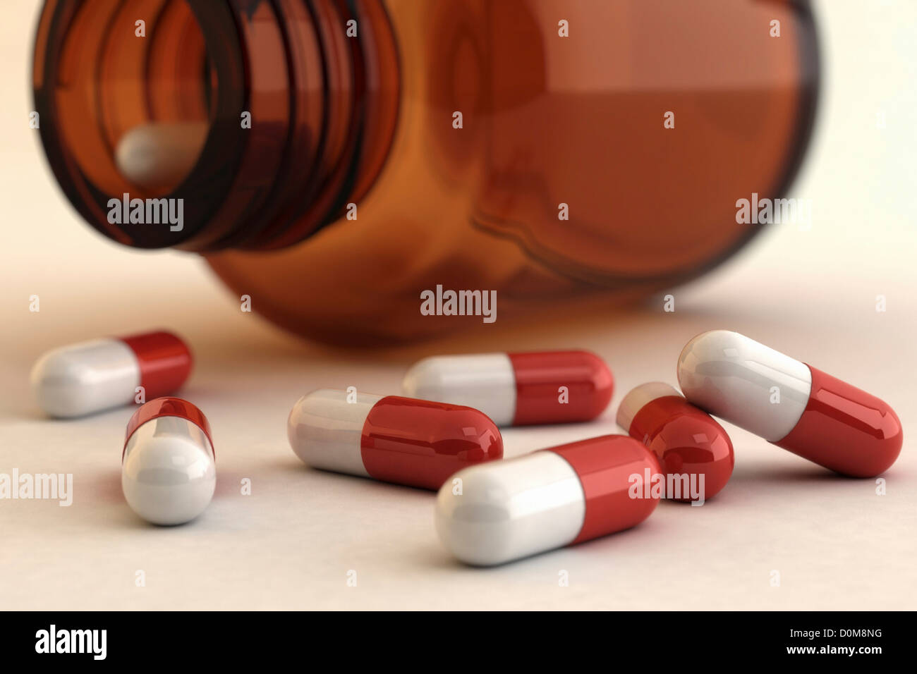 Visualization of a spilled medication bottle Stock Photo - Alamy