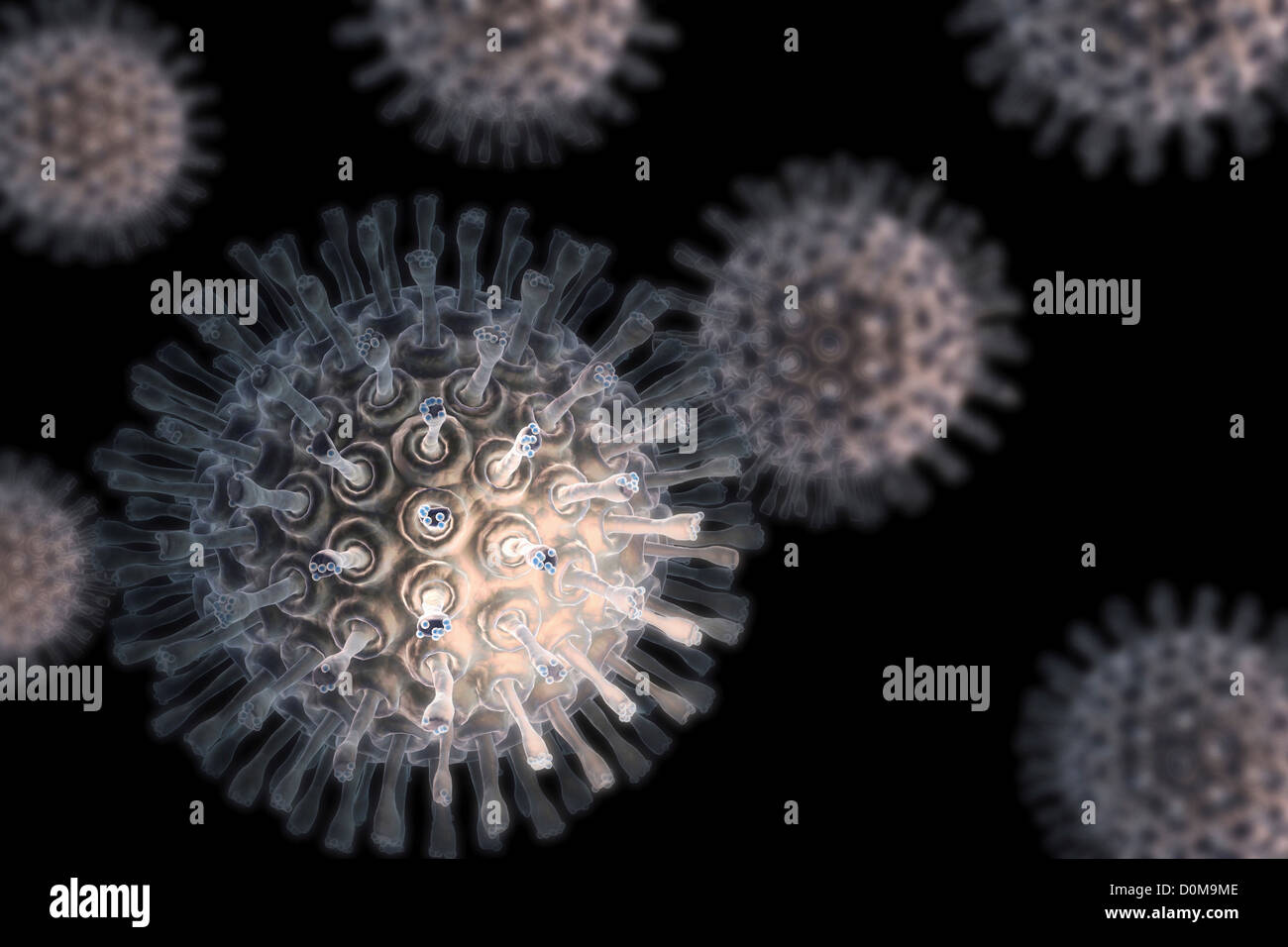 Scanning electron microscope styled structure of a typical virus Stock ...