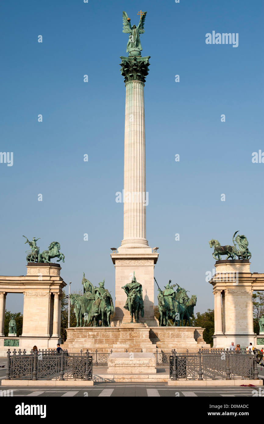 The Millennium Memorial in Heroes Square in Budapest, the capital of ...