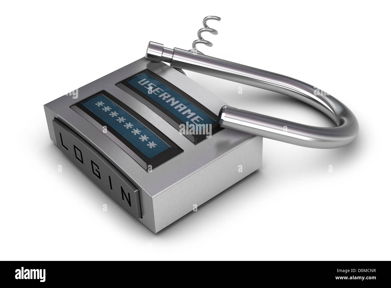 broken padlock with username and password over white background Stock ...