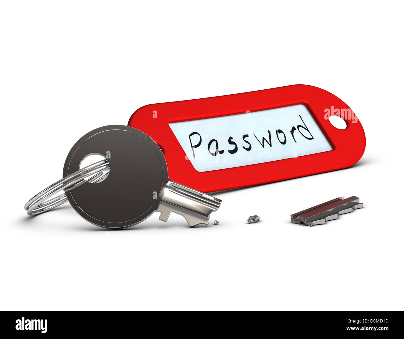 broken key with a red key ring and the word password over white ...