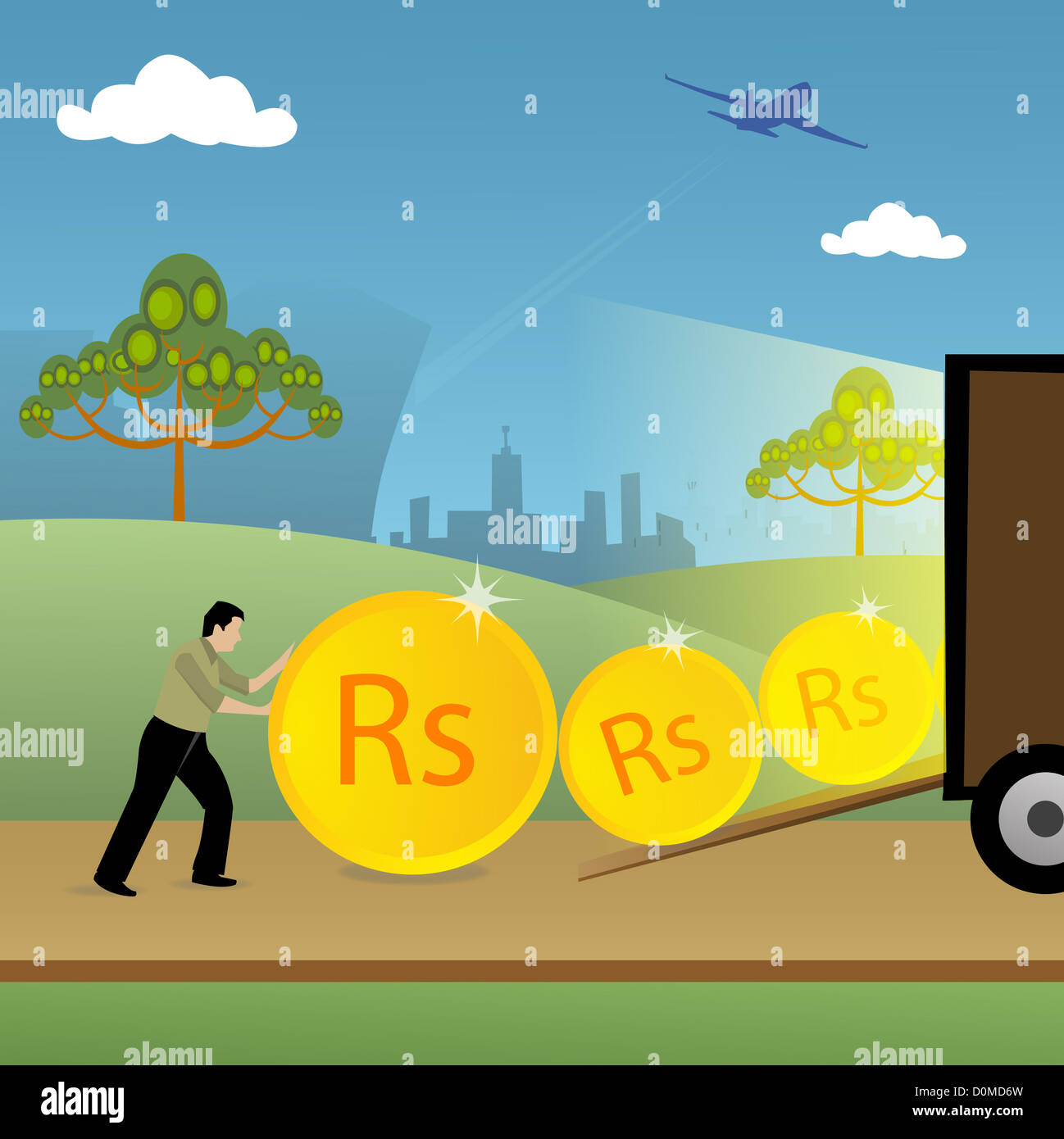 Man loading coins into a truck Stock Photo - Alamy