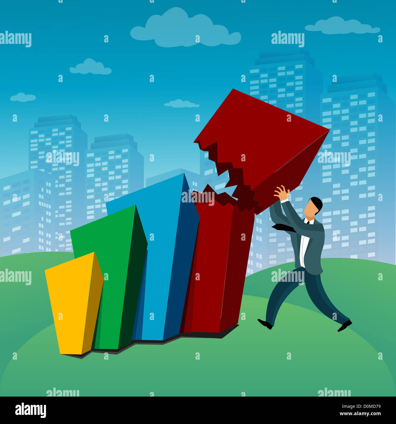 Businessman mending a broken bar of a graph Stock Photo - Alamy