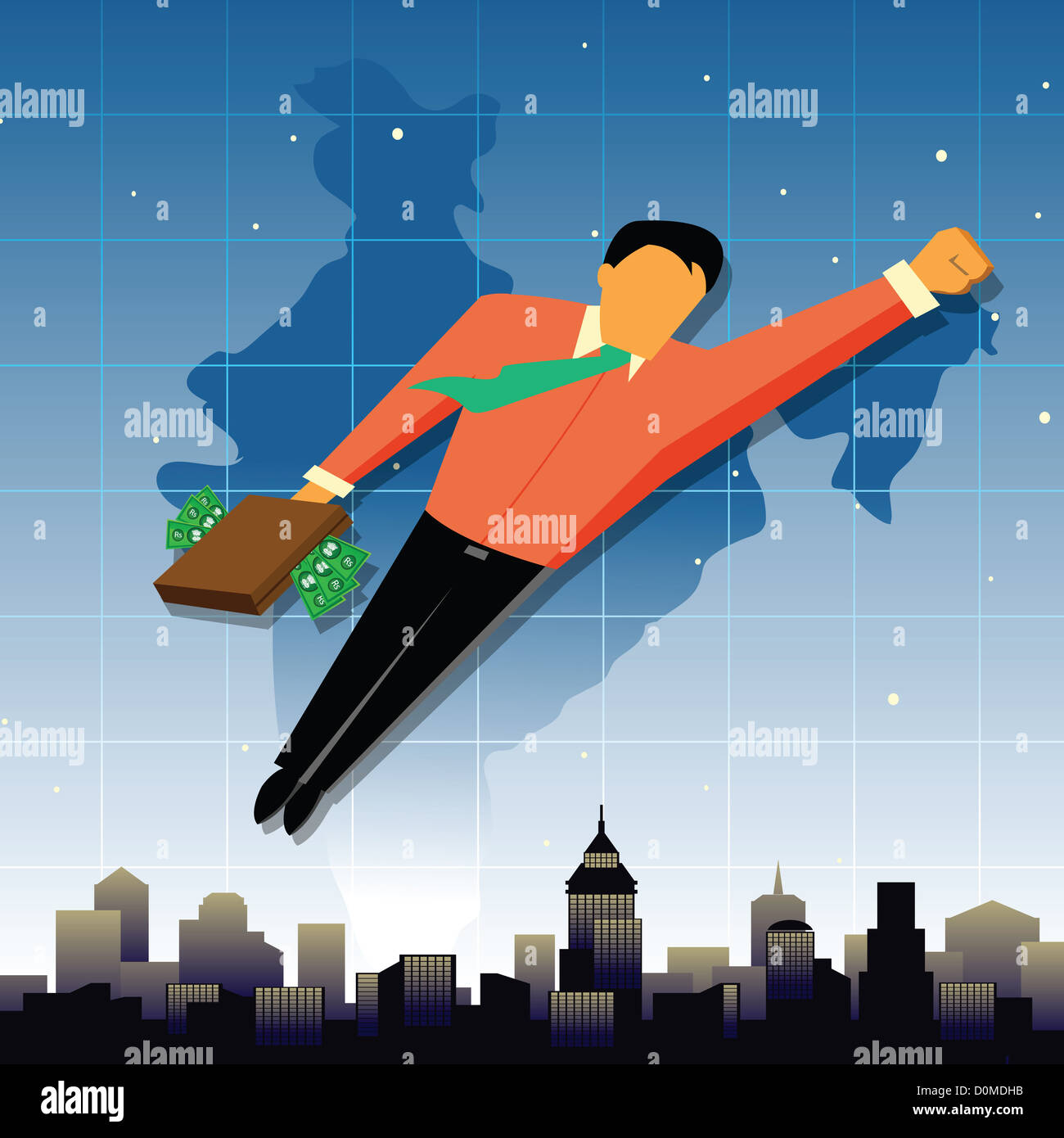 Businessman flying high over a city Stock Photo - Alamy