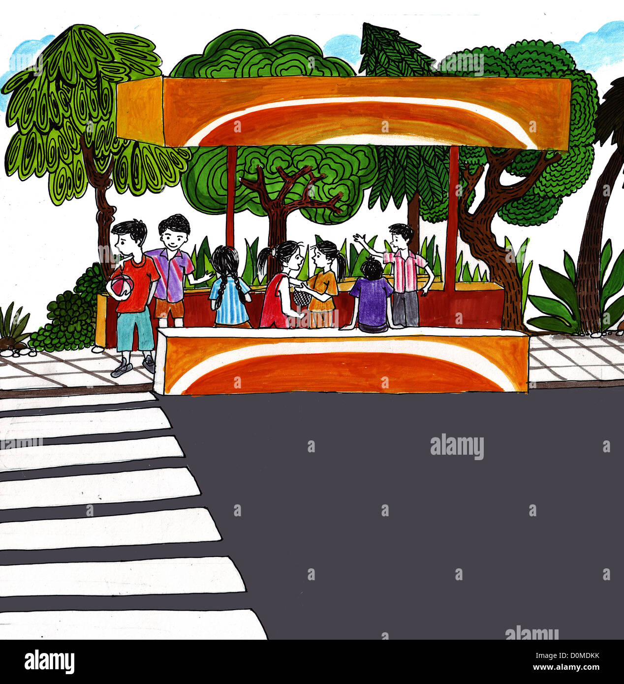 Bus Stand Drawing For Kids