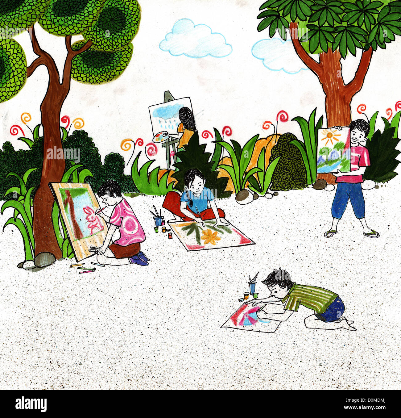 Kids drawing in a painting class Stock Photo - Alamy