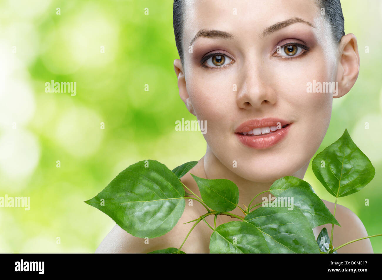 a beauty girl on the leaves background Stock Photo - Alamy