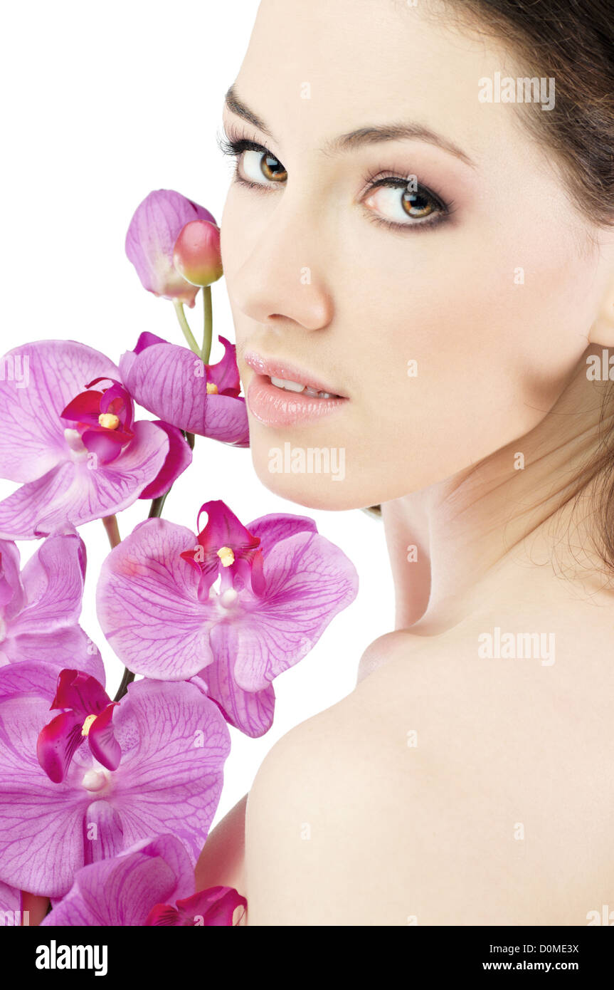 a beauty flower girl on the white background Stock Photo - Alamy