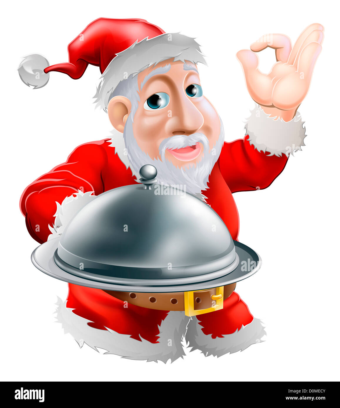 A cartoon happy Santa doing a chef's perfect sign with his hand and ...
