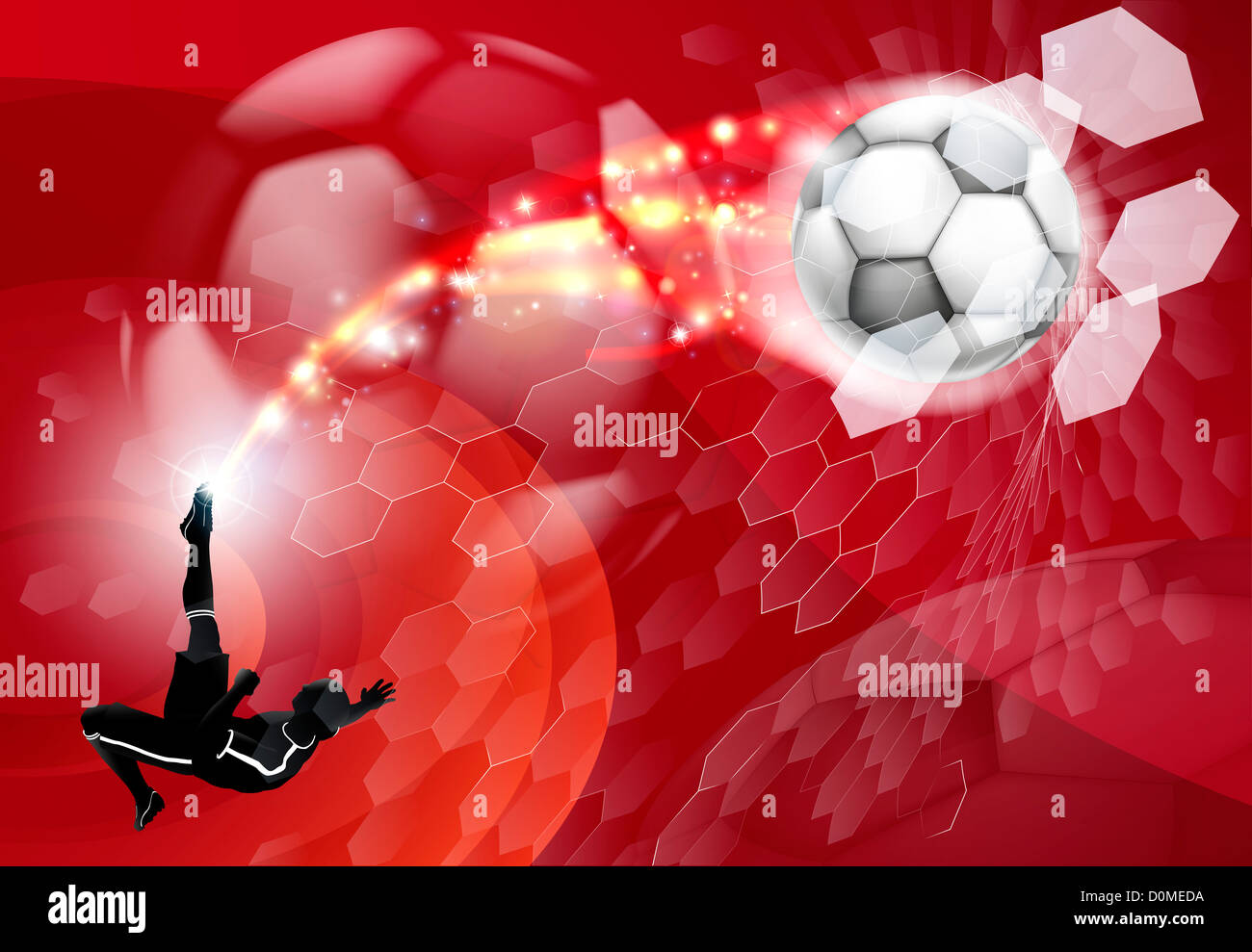 Abstract red soccer sport background with detailed silhouette of a ...