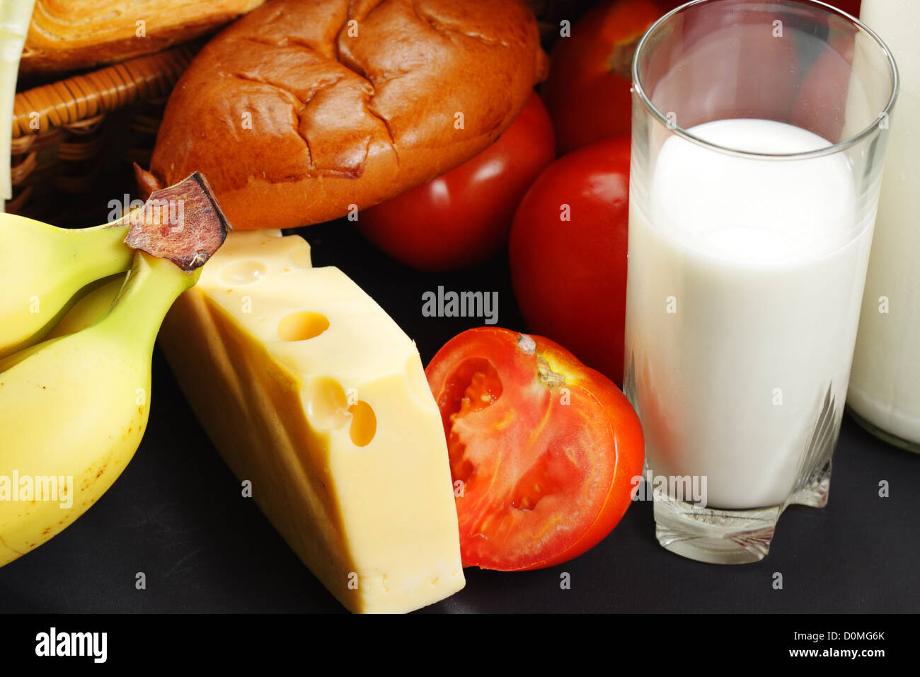 Milk and cheese with other food Stock Photo - Alamy
