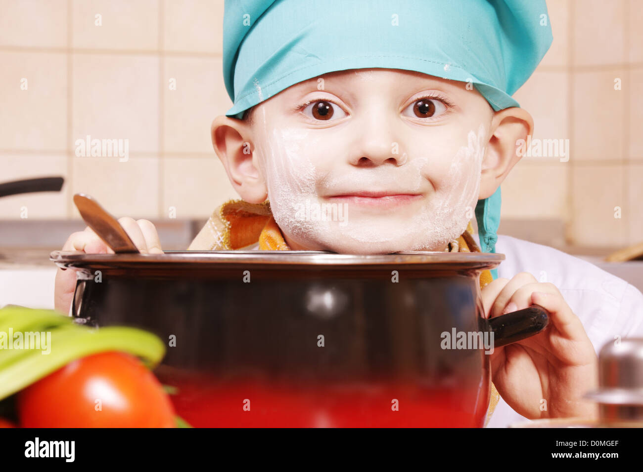 Funny cook and pan Stock Photo - Alamy