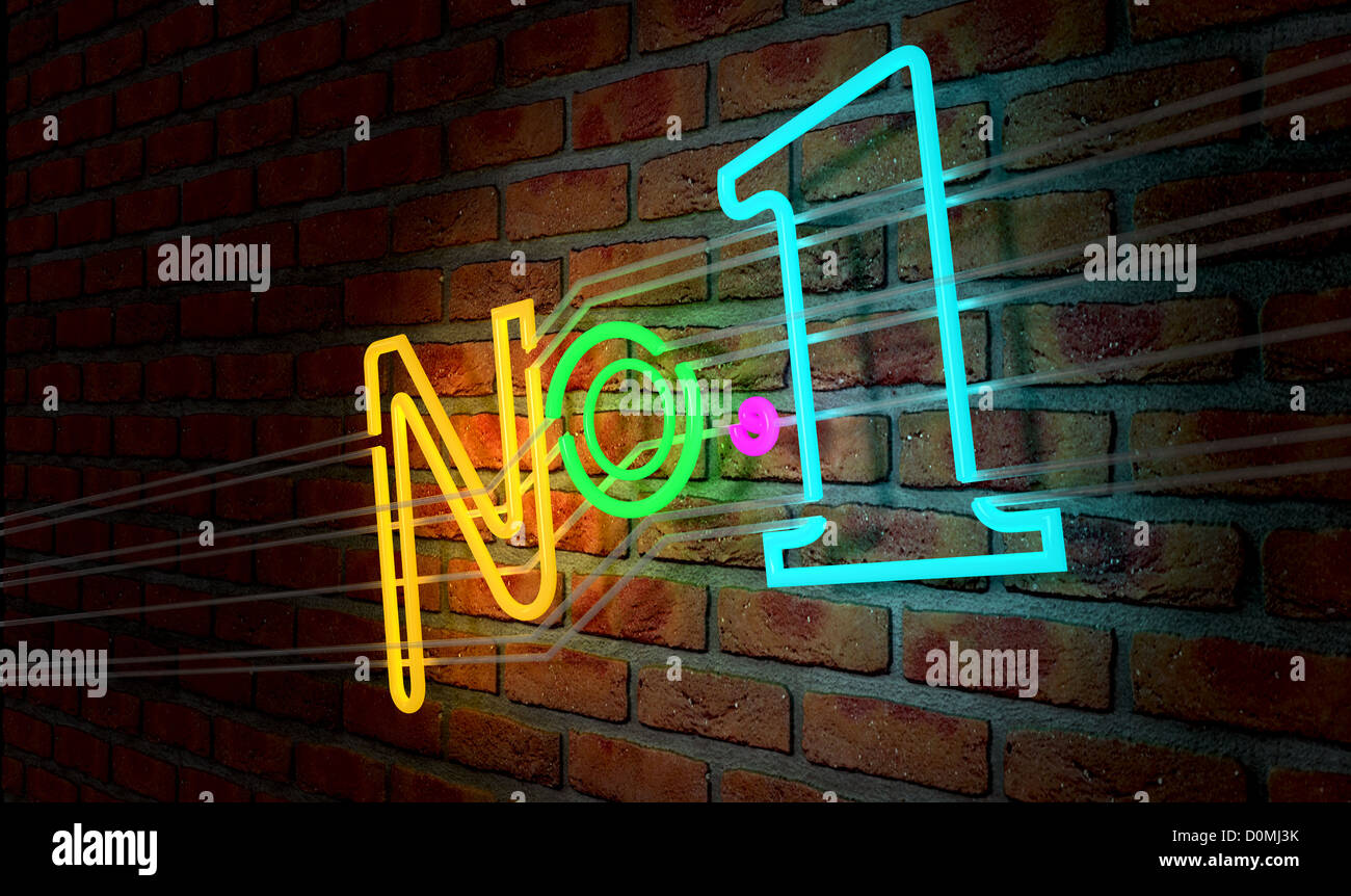 An illuminated colorful neon sign with the word Number One on it ...