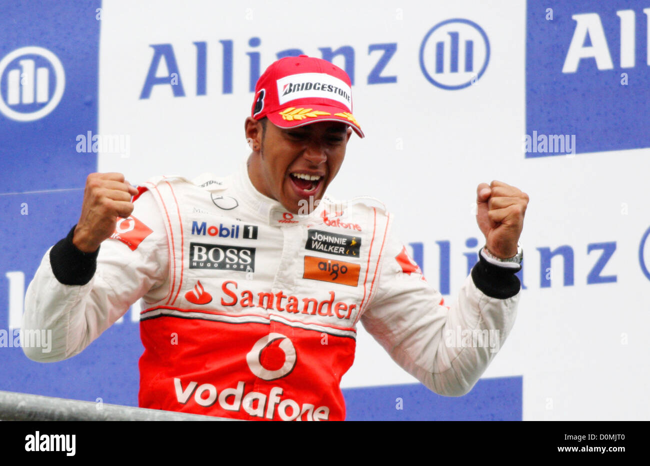 Lewis Hamilton celebrating after his win the The Belgian Formula One ...