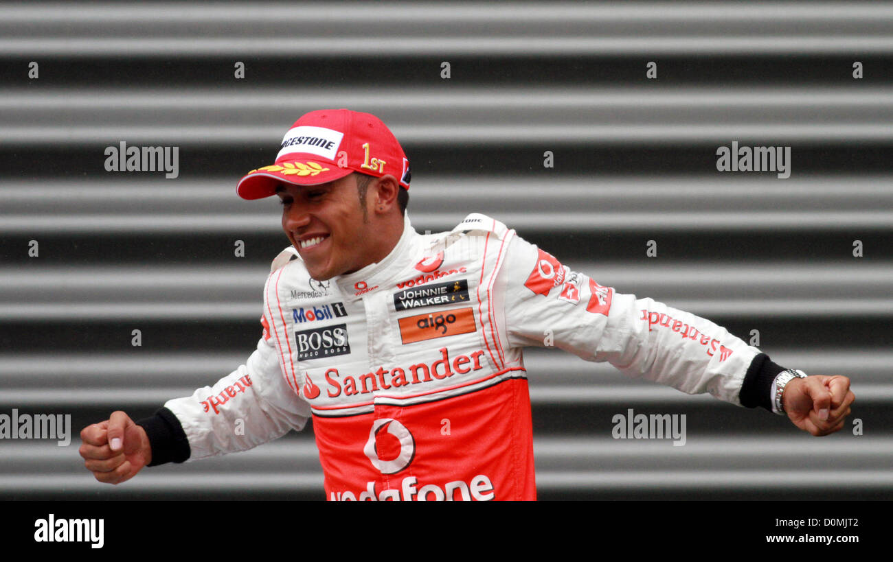 Lewis Hamilton celebrating after his win at the The Belgian Formula One ...