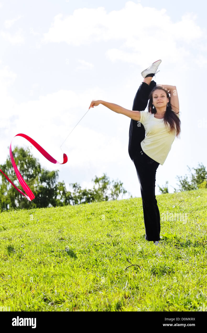 Woman with ribbon Stock Photo - Alamy