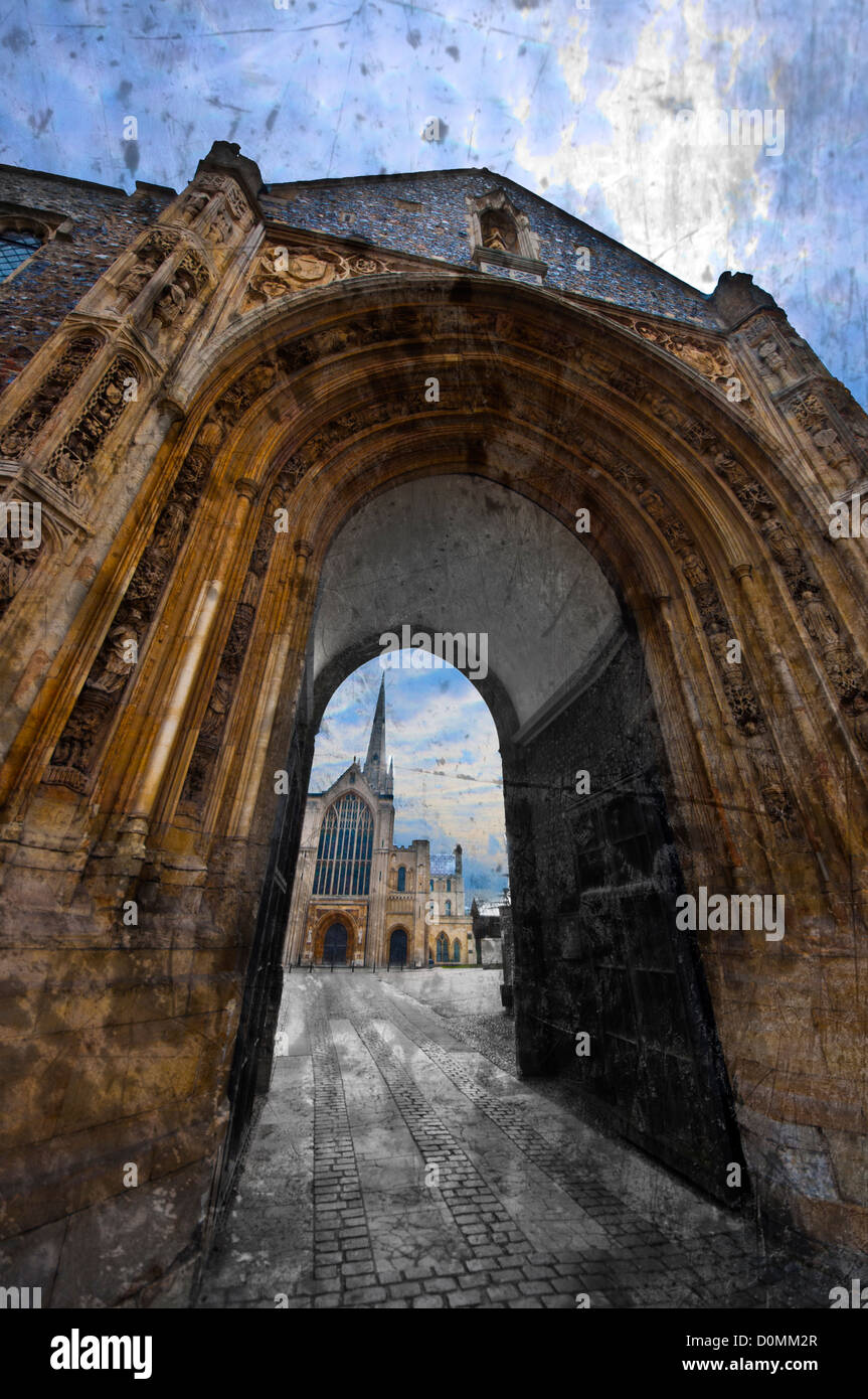 Norwich cathedral gate Edited to look like old photographic plate and ...