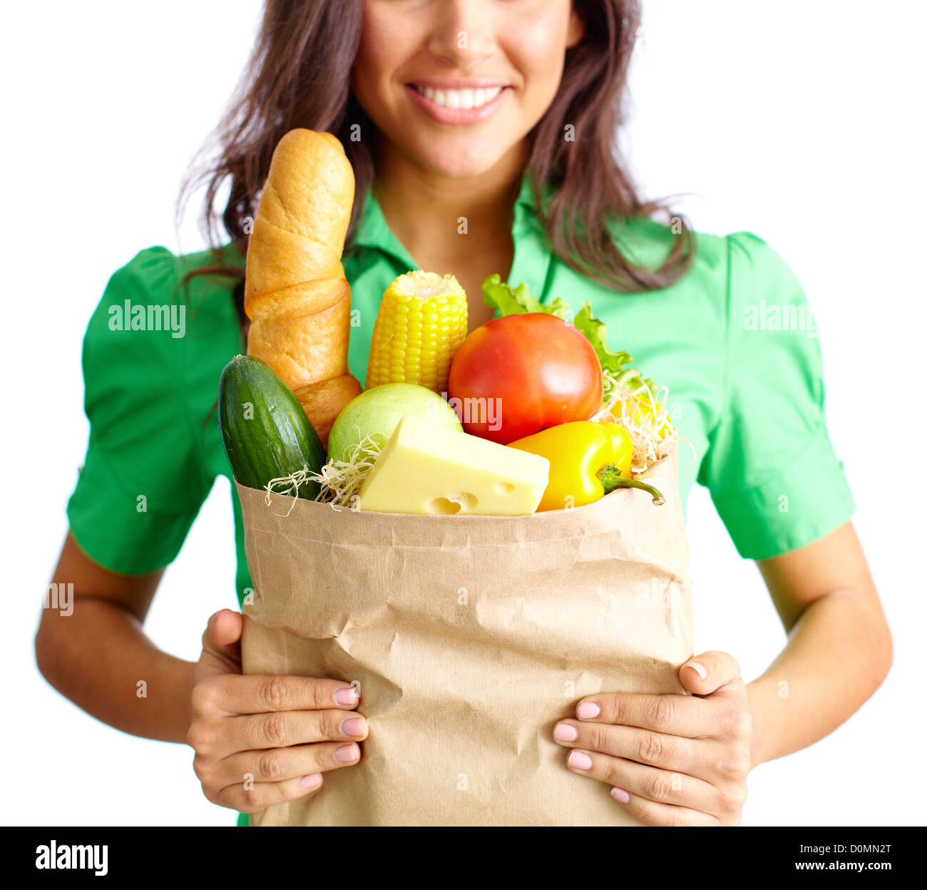 Image of big paper sack full of different fruits and vegetables in ...