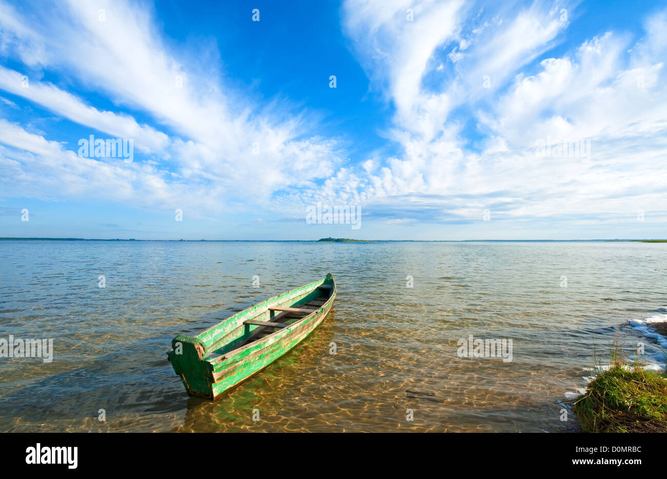 boat on summer lake bank Stock Photo - Alamy
