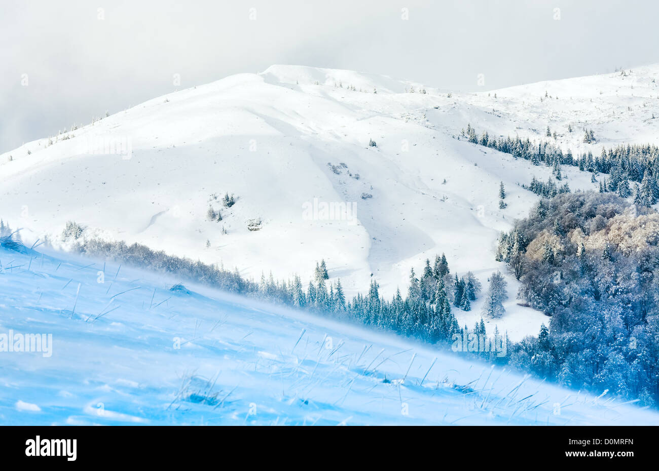 Winter snowy and windy mountain view Stock Photo - Alamy