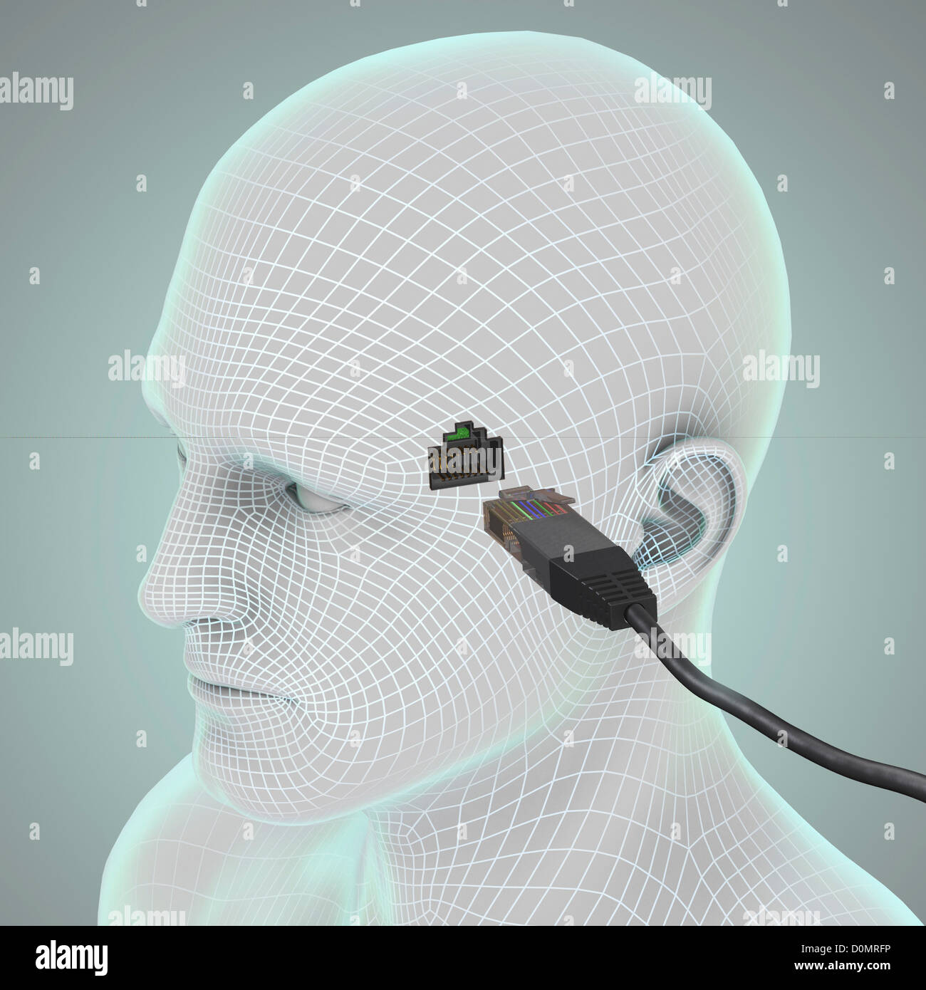 Diagram showing a LAN cable entering a socket on the side of a human ...