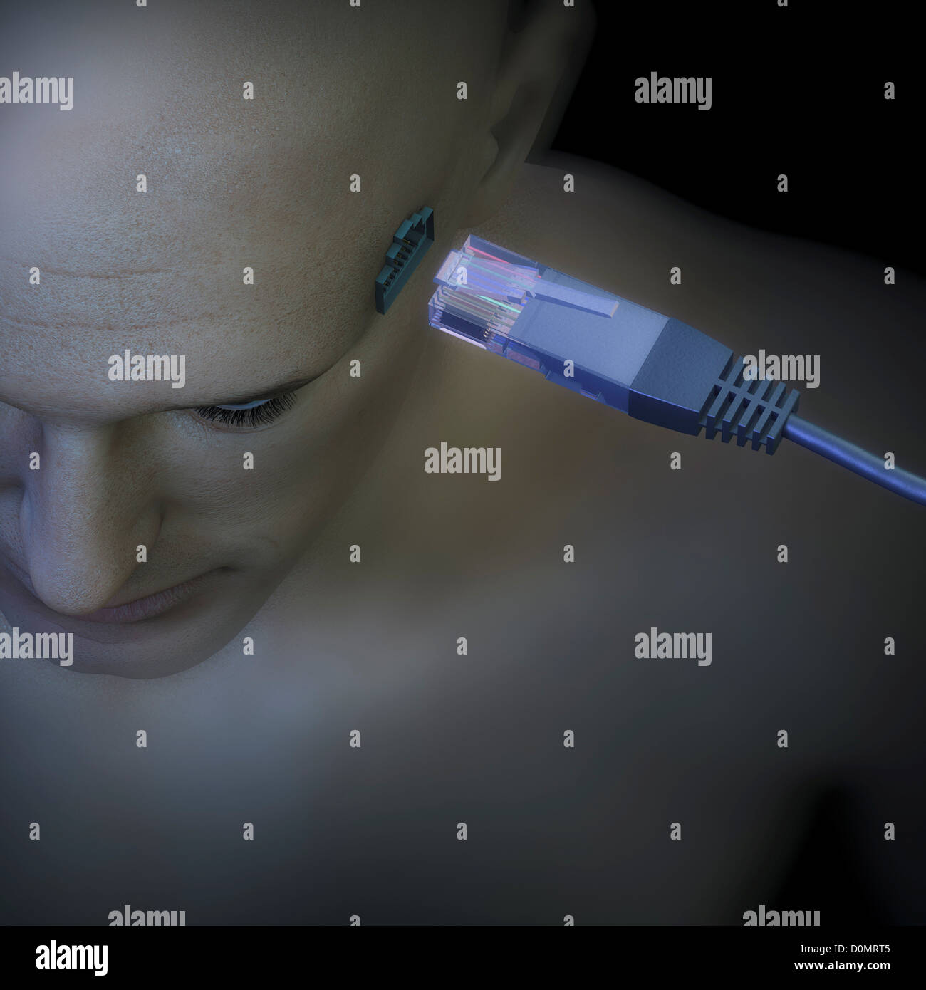 Diagram showing a LAN cable entering a socket on the side of a human ...