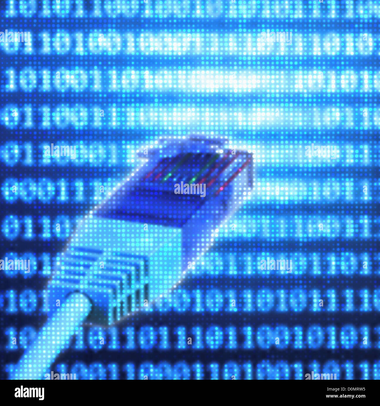 Plug of a LAN cable with binary code in the background Stock Photo - Alamy