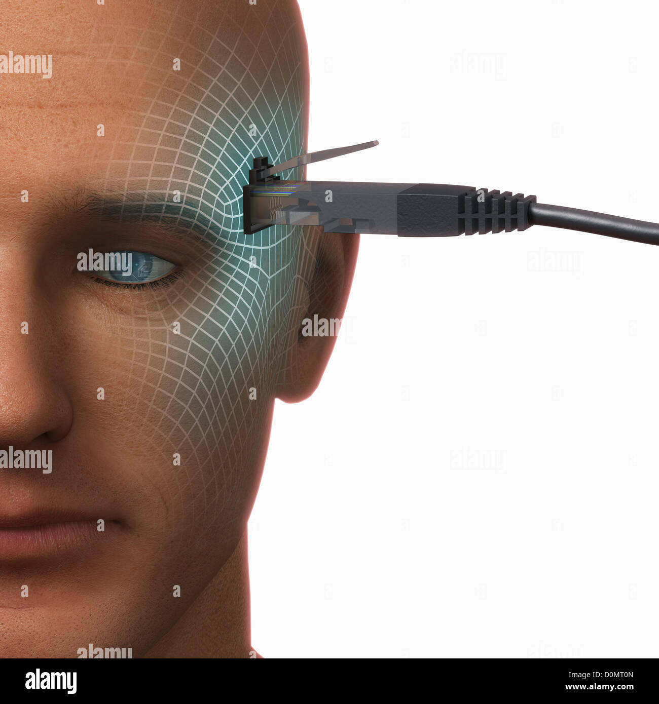 Diagram showing a LAN cable entering a socket on the side of a human ...