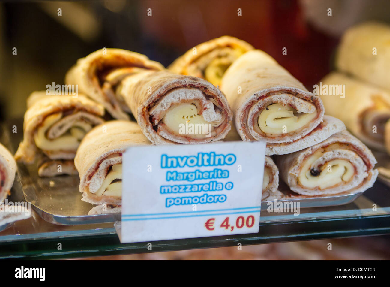 Italian snacks on display for sale at Bakery shop window. Venice italy ...