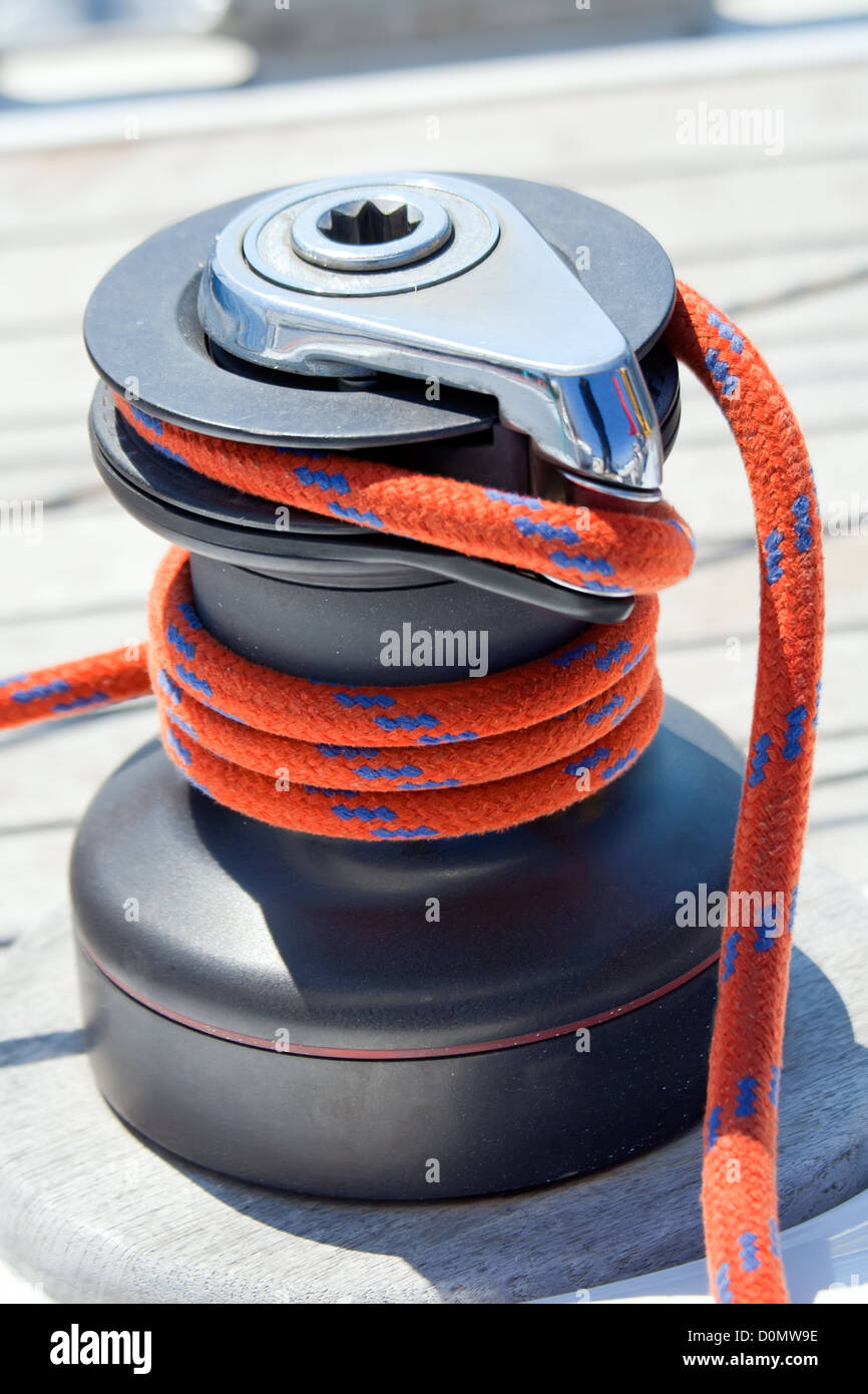 Winch with red rope Stock Photo - Alamy