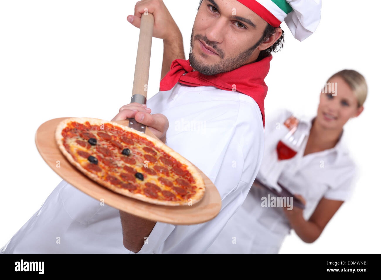 Pizza chef and waitress Stock Photo - Alamy