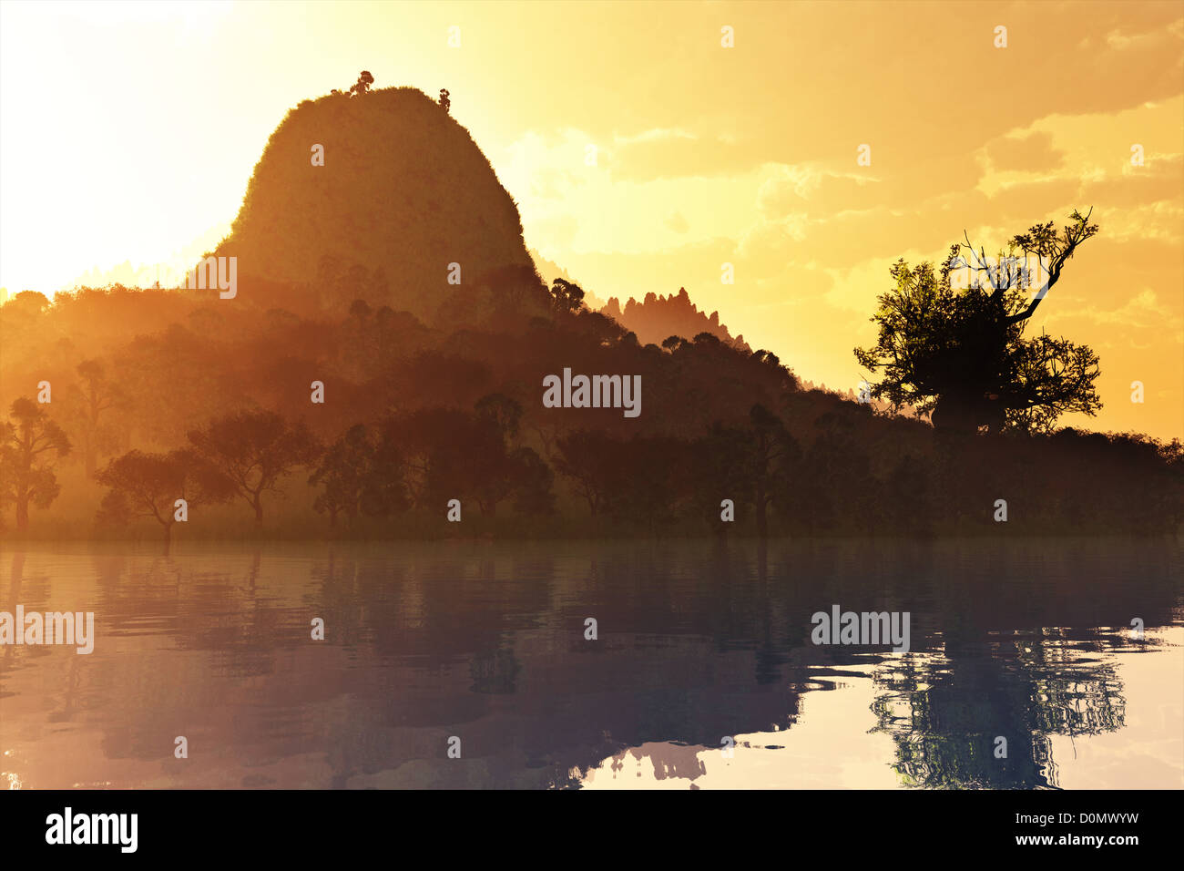 Beauty landscape sunset sunrise 3D render Stock Photo - Alamy