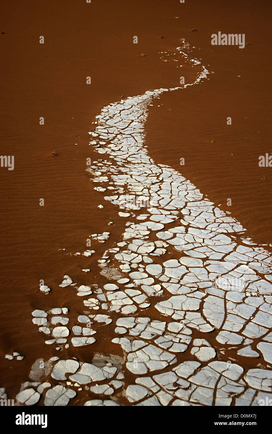 Dry baked clay emerging from beneath sand dunes in vlei, Sossusvlei ...