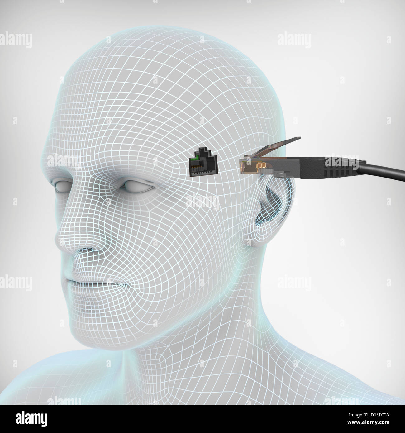 Diagram showing a LAN cable entering a socket on the side of a human ...