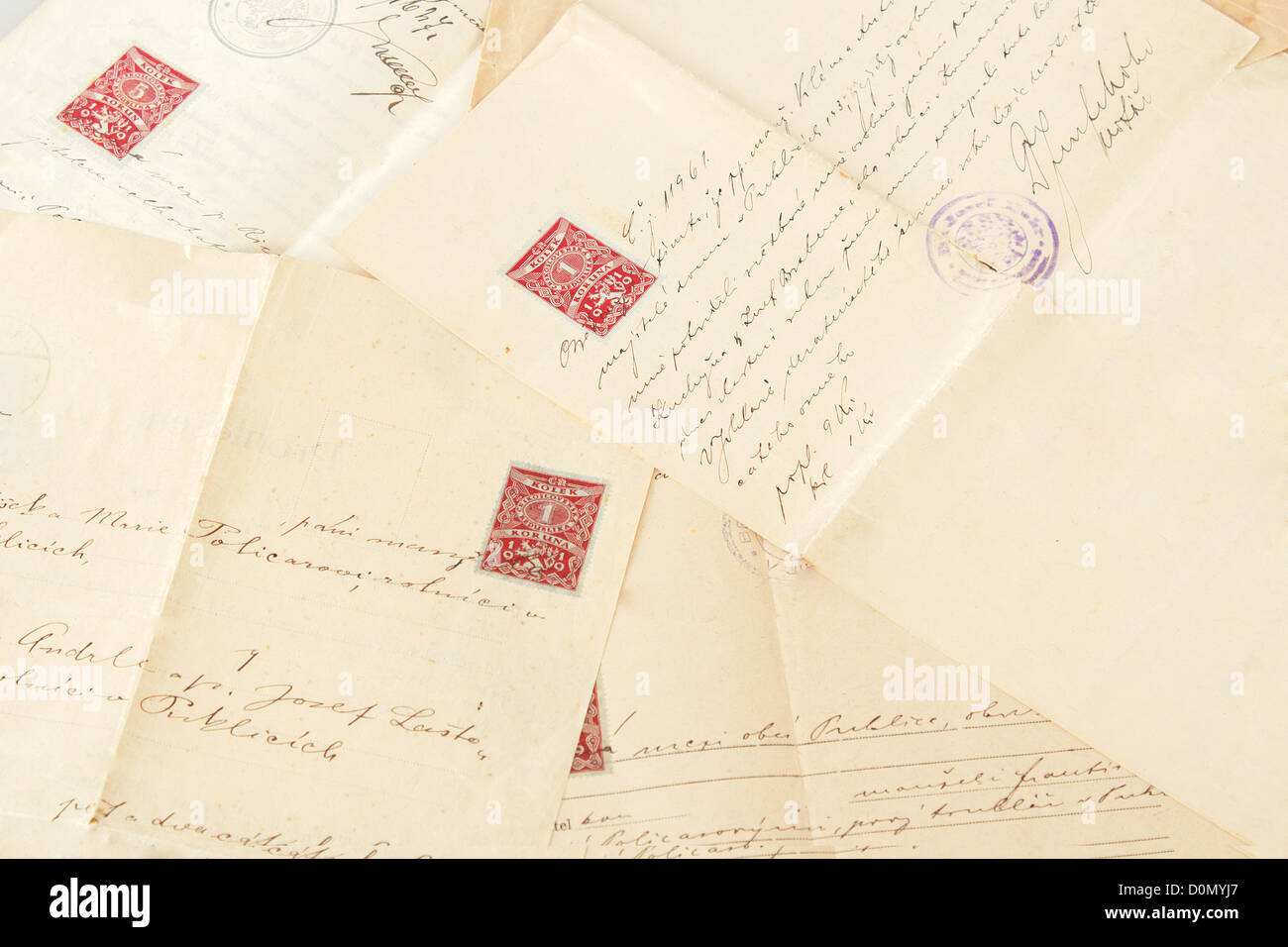 group of very old handwritten text agreements or contract Stock Photo ...