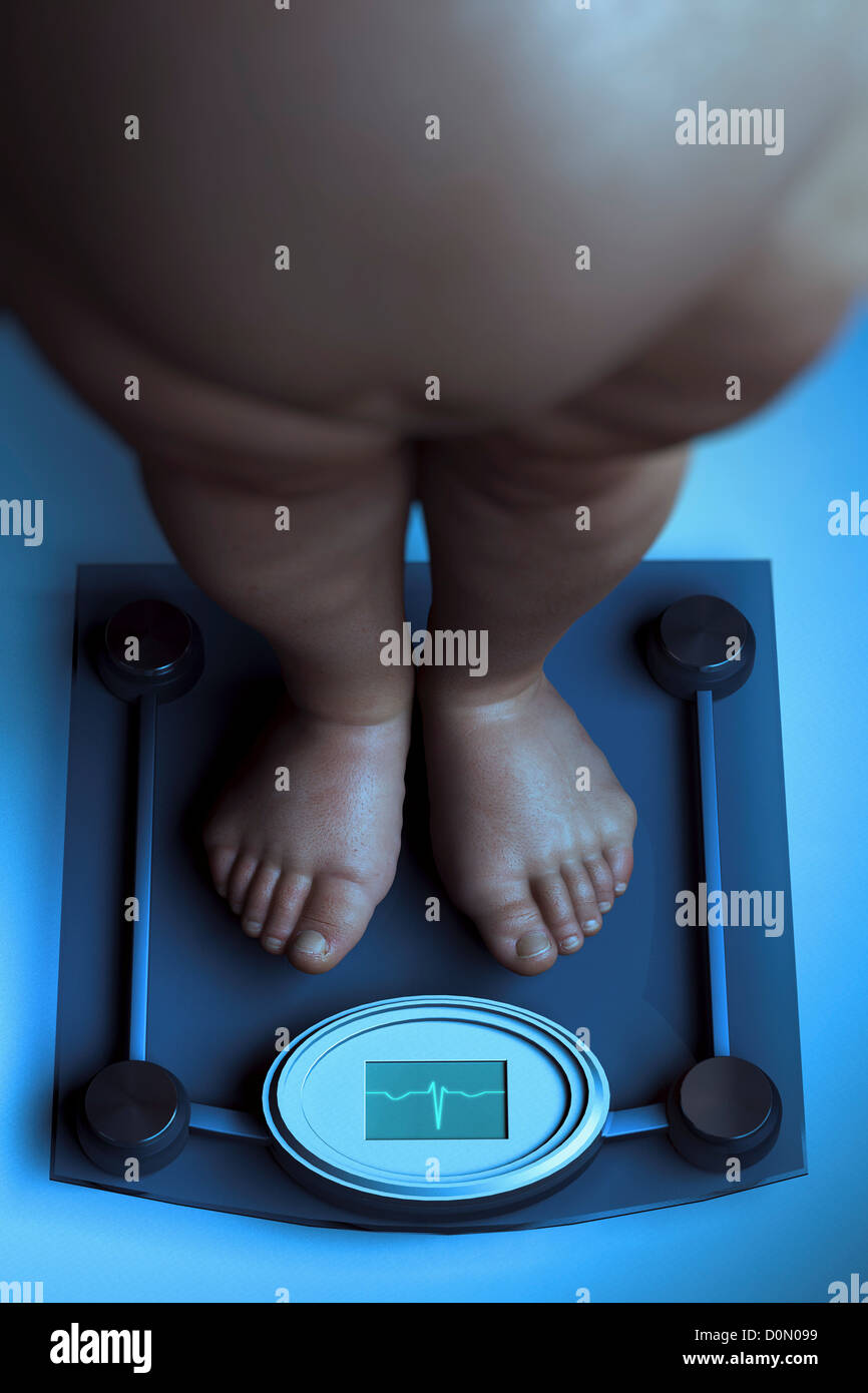 Anatomical model of an obese person standing on scales Stock Photo - Alamy