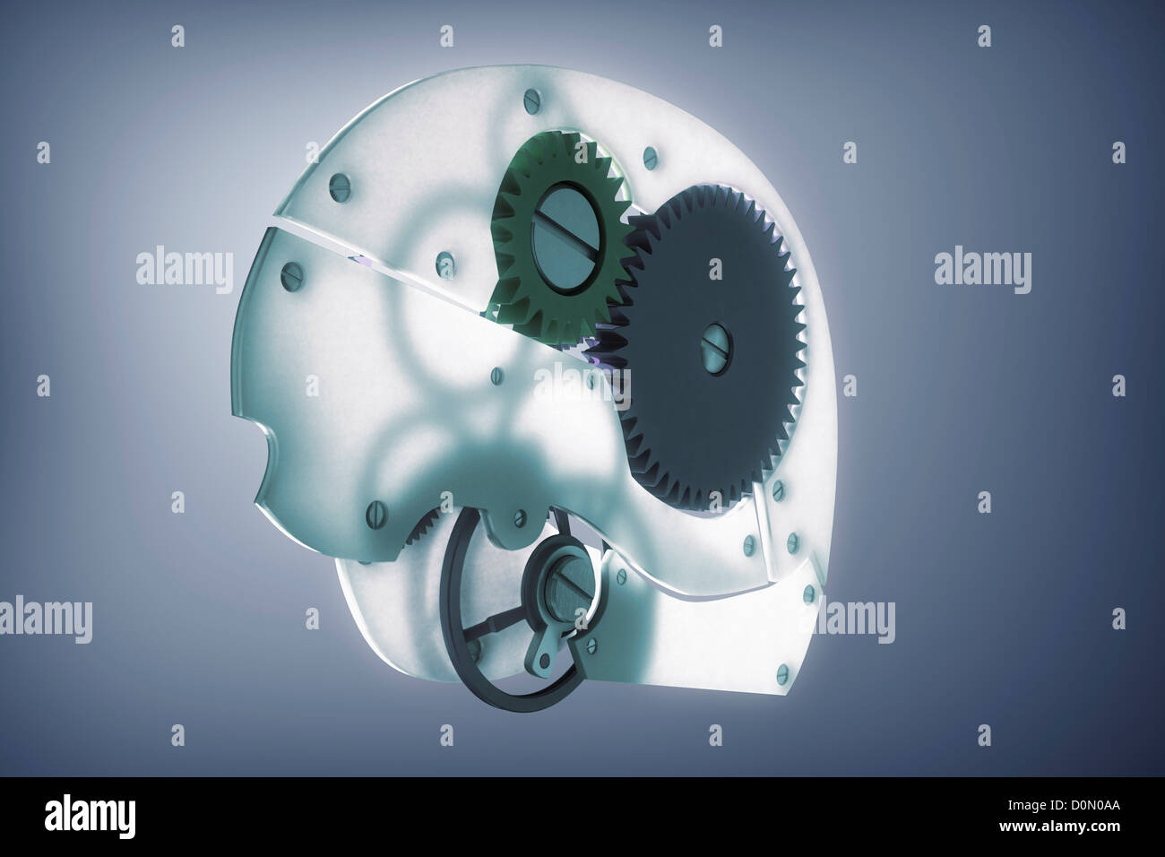 Representation human mind as gear system which represents ideas about ...