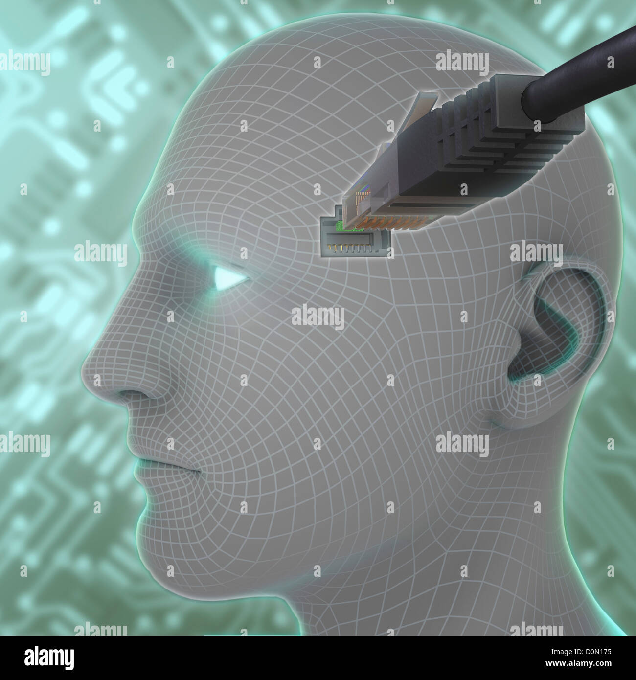 Diagram showing a LAN cable entering a socket on the side of a human ...