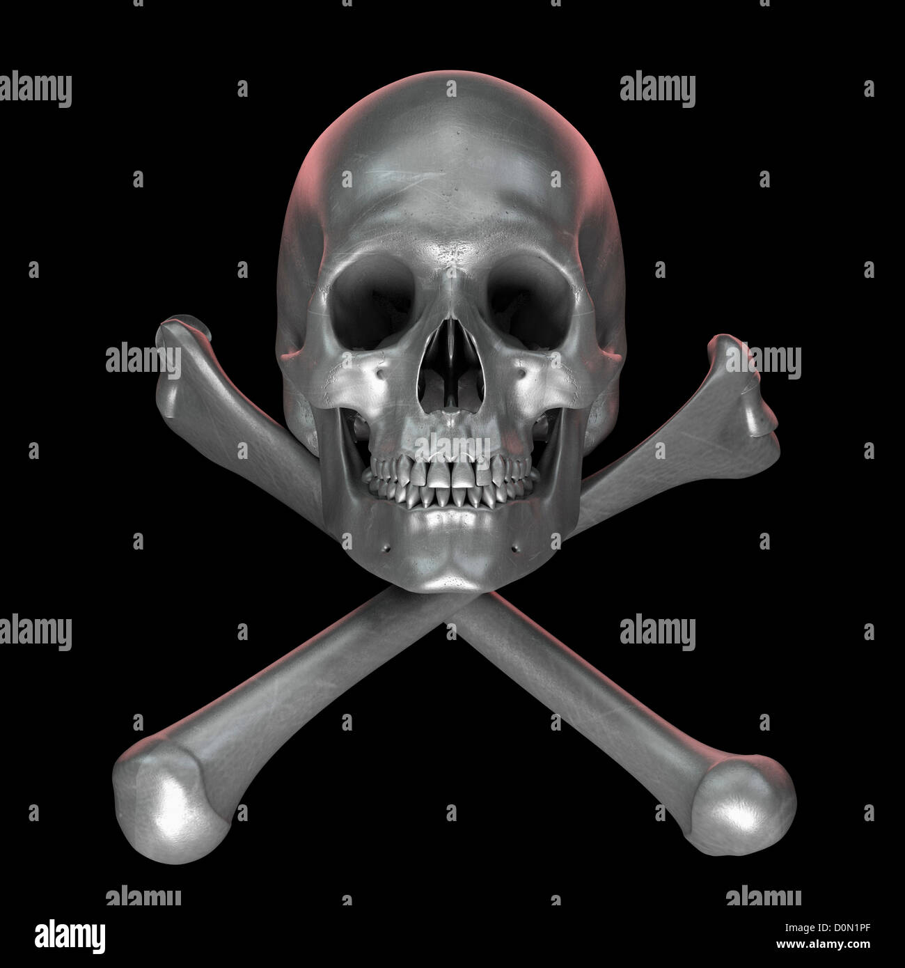 Metallic grey skull and crossbones symbolizing danger or death Stock ...