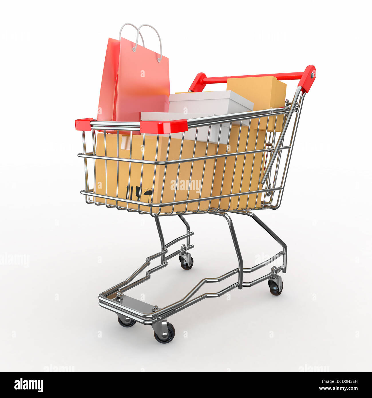Gift buying. Shopping cart full of boxes. 3d Stock Photo - Alamy