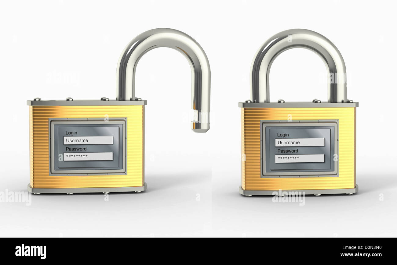 Locking and unlocking padlock with login and password. 3d Stock Photo ...