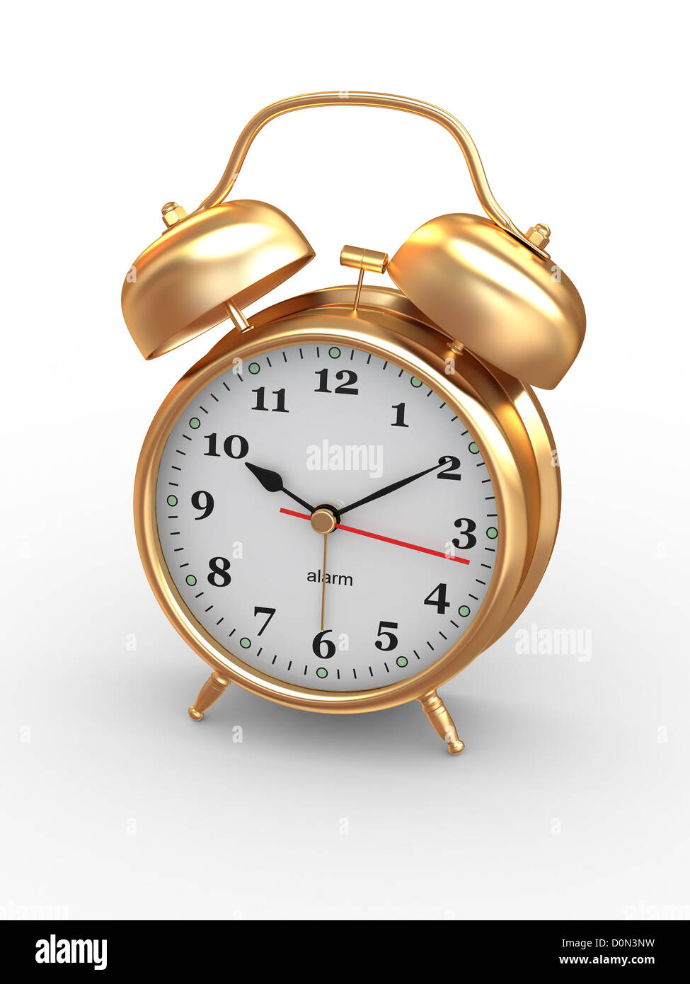 Ten o'clock. Old-fashioned alarm clock on white background. 3d Stock ...