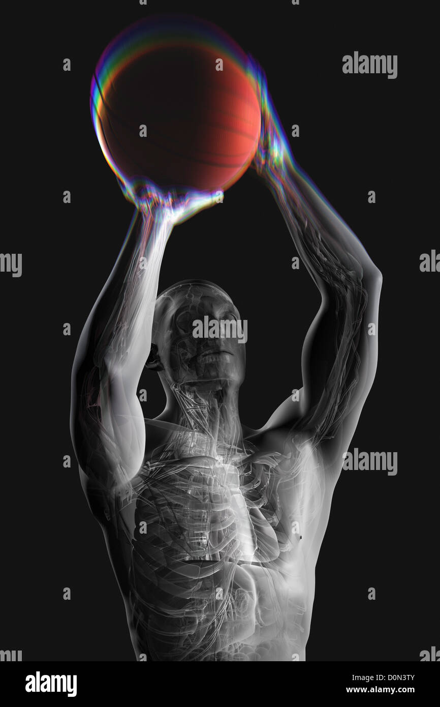Male figure jumping with a basketball about to take a shot. The ...