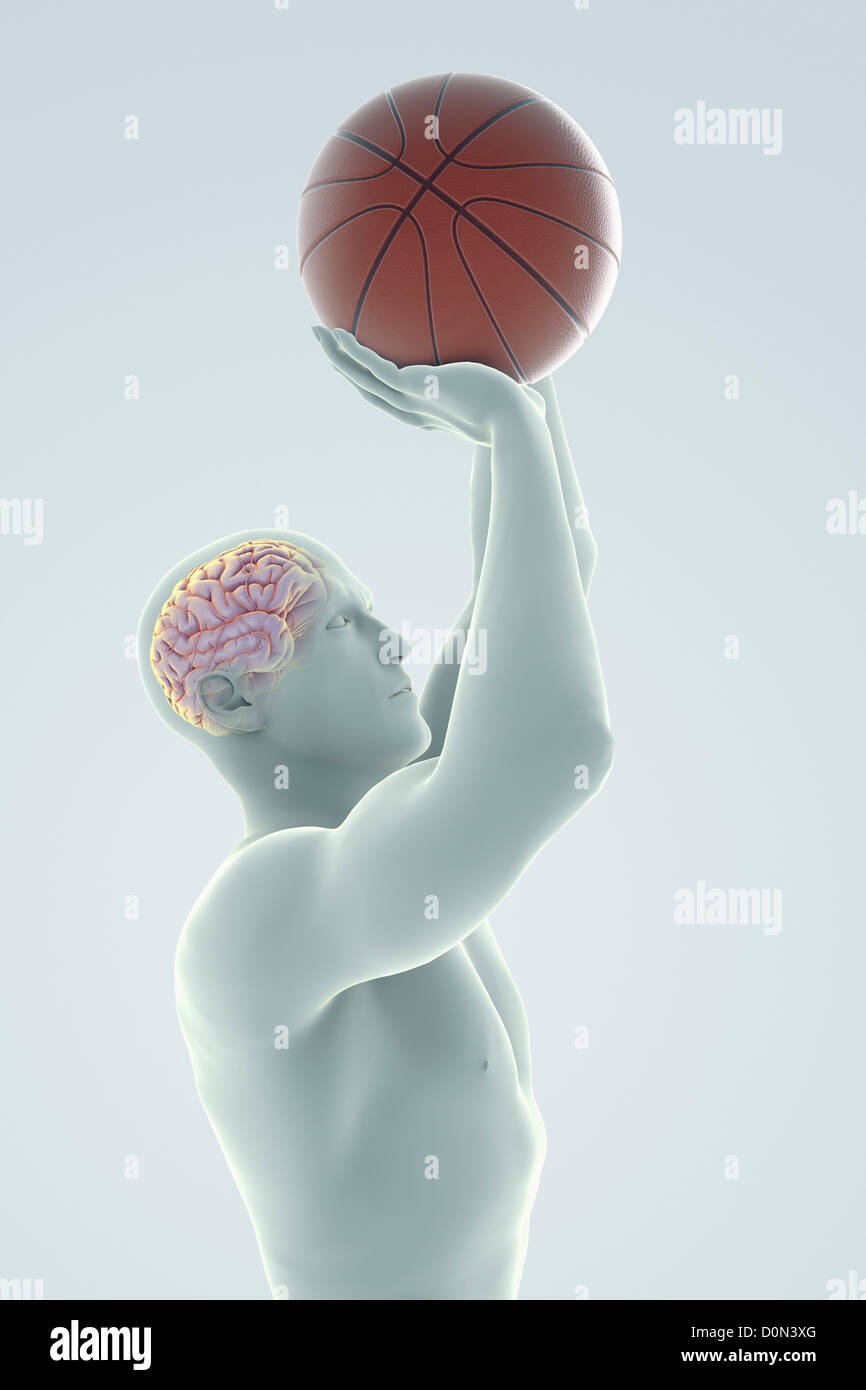 Male figure jumping with a basketball about to take a shot. The ...
