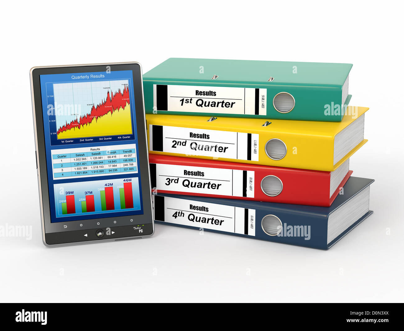 Electronic report. Binders and tablet pc with graph. 3d Stock Photo - Alamy