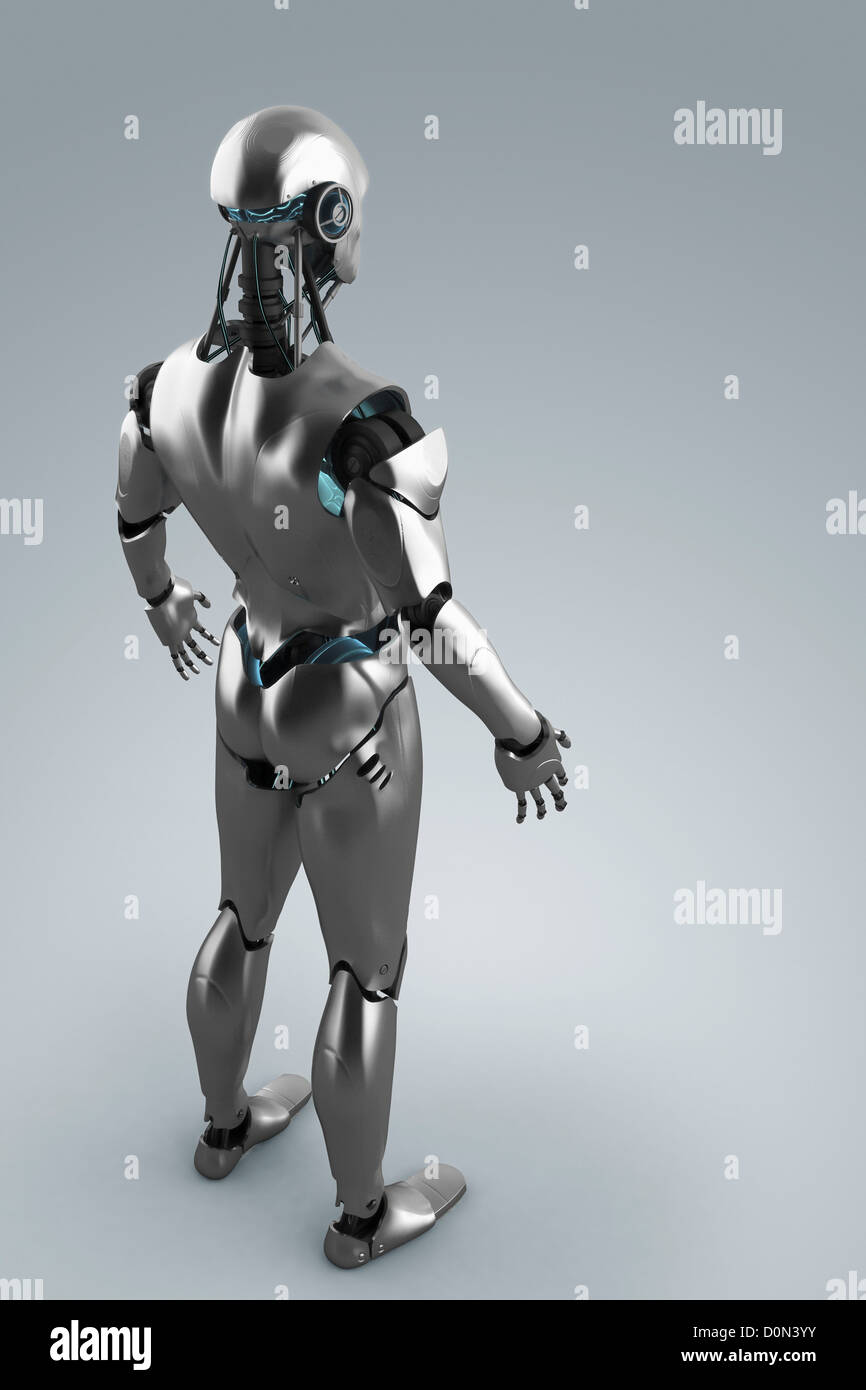 A male android standing against a gray backdrop Stock Photo - Alamy