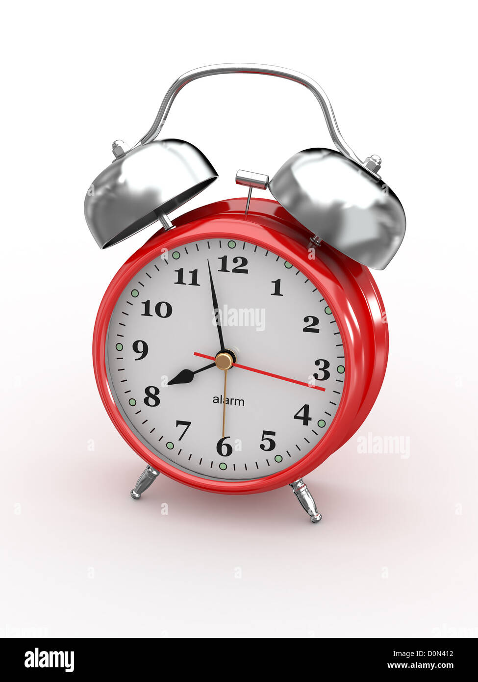 Eight o'clock. Old-fashioned alarm clock on white background. 3d Stock ...