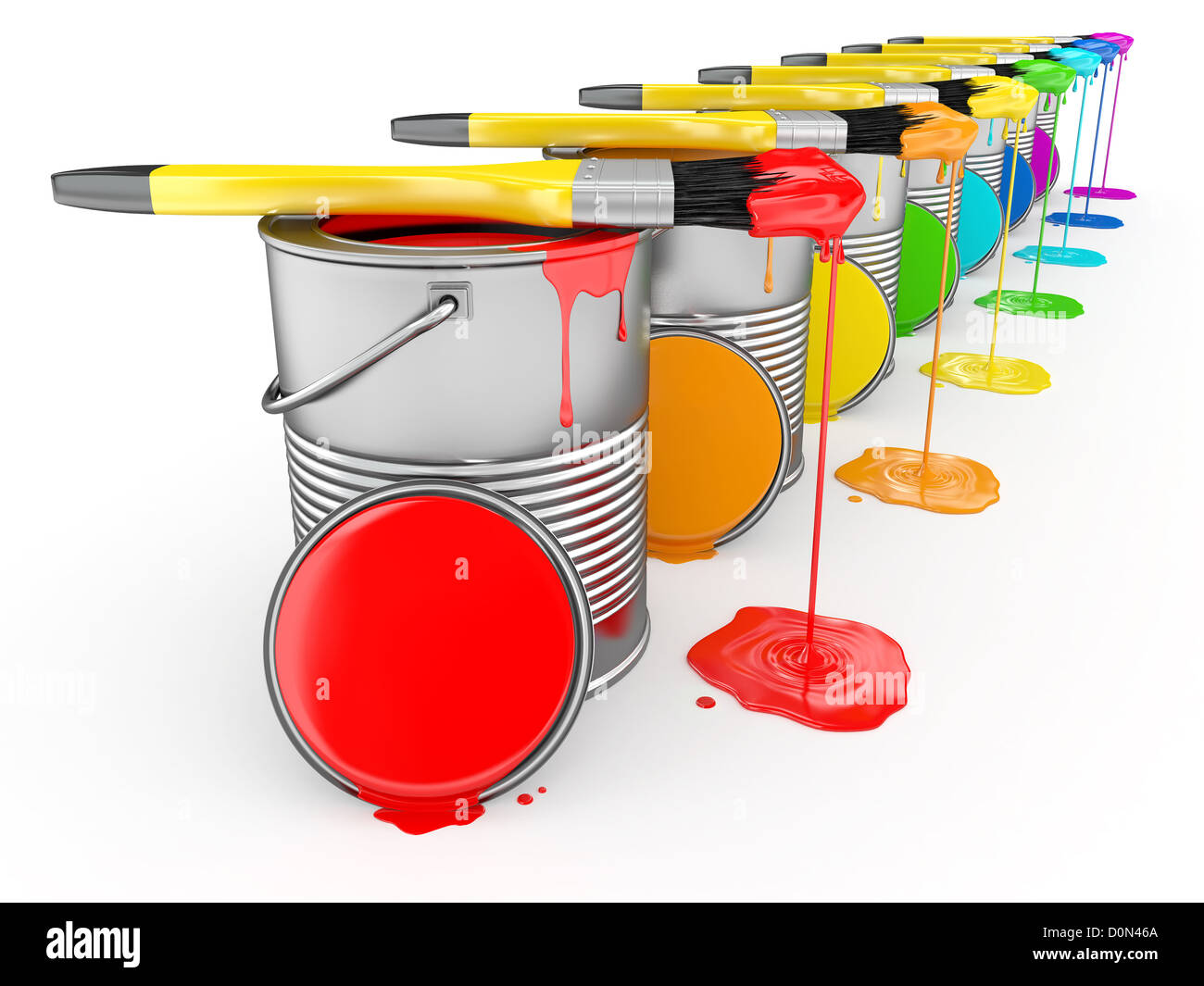 Paint can and paintbrush in colors of the rainbow. 3d Stock Photo - Alamy