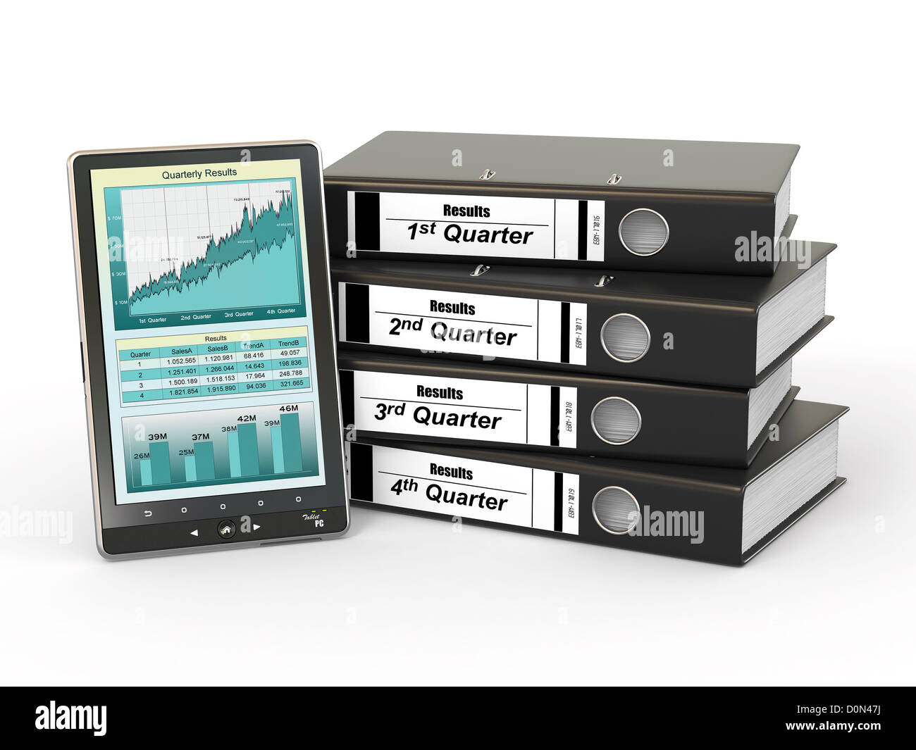 Electronic report. Binders and tablet pc with graph. 3d Stock Photo - Alamy