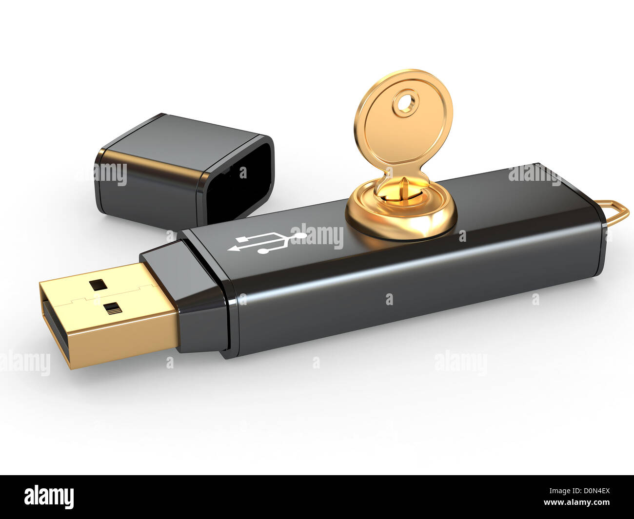 Data security. Information protection. Usb flash memory and key. 3d ...